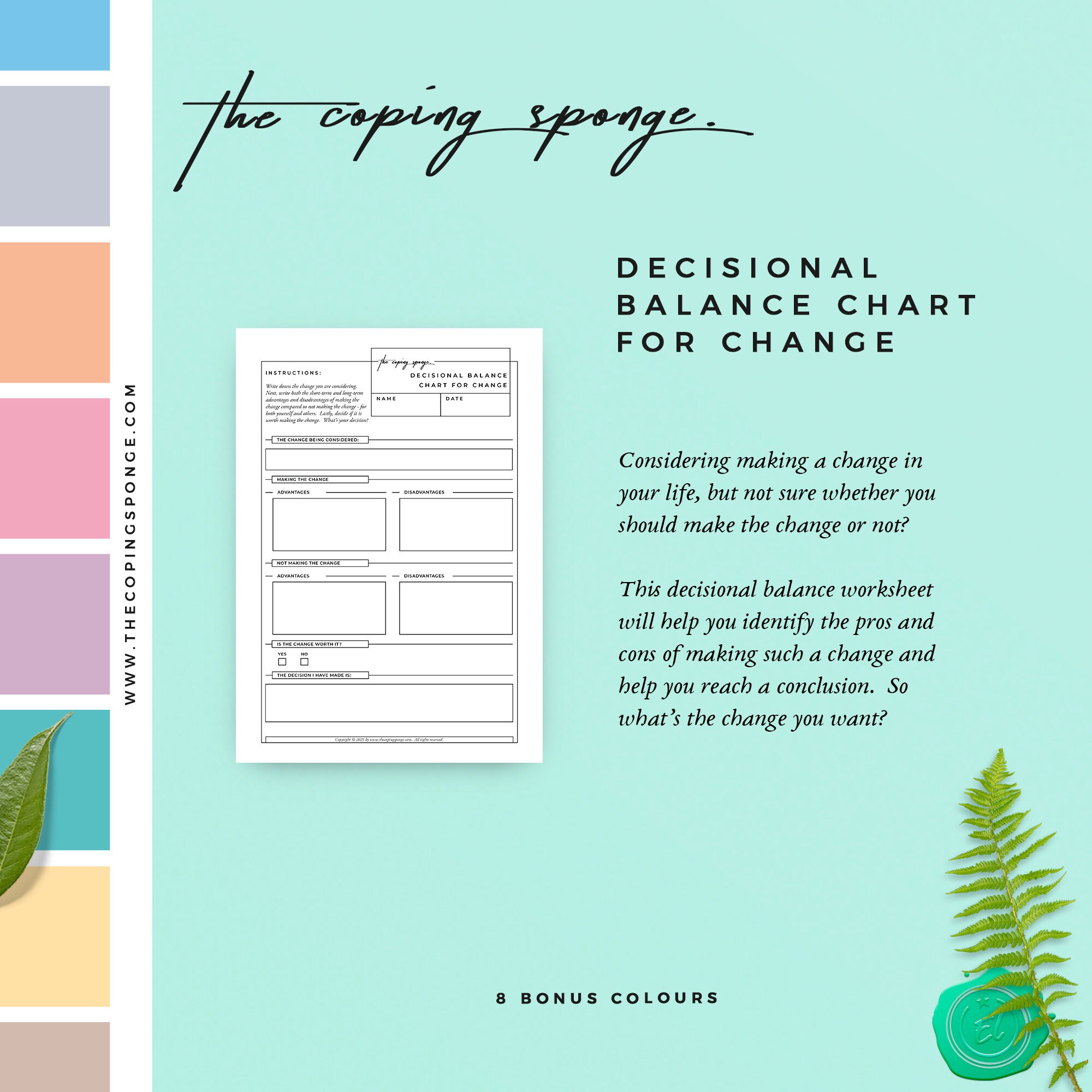 Educational Use - Decisional Balance Chart for Change - Etsy