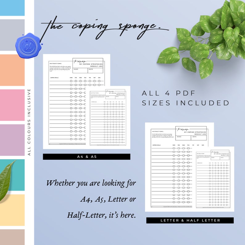 Coping Skills Weekly Chart Action Planner Therapy | Etsy