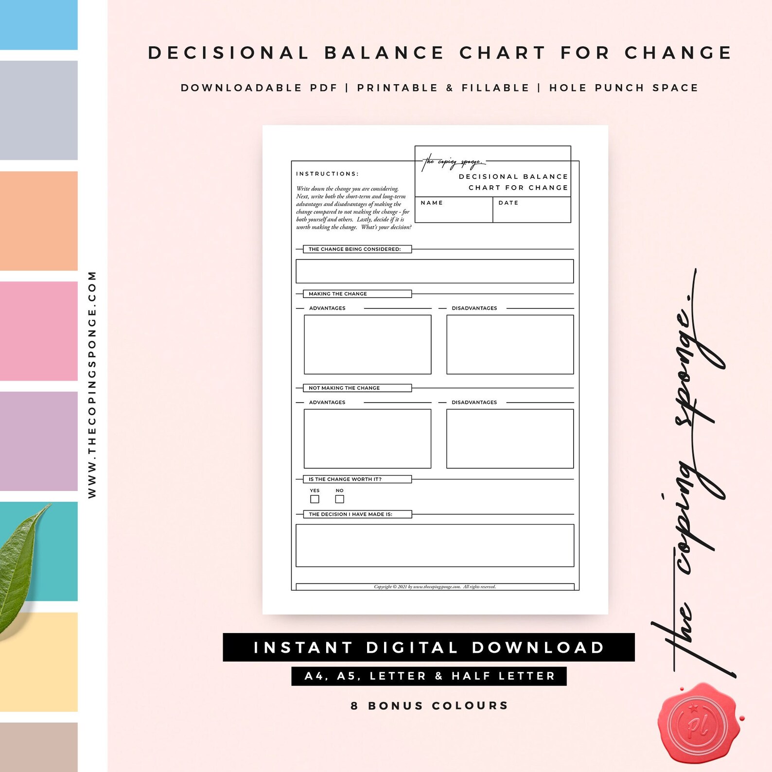 Personal Use Decisional Balance Chart for Change - Etsy