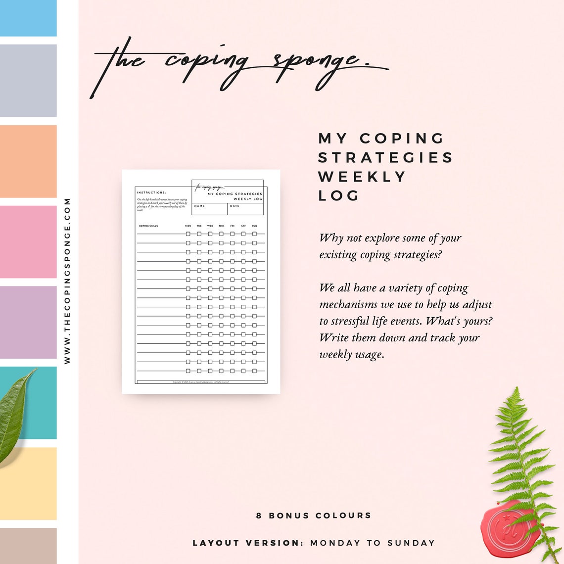 Personal Use - My Coping Strategies Weekly Log - Etsy