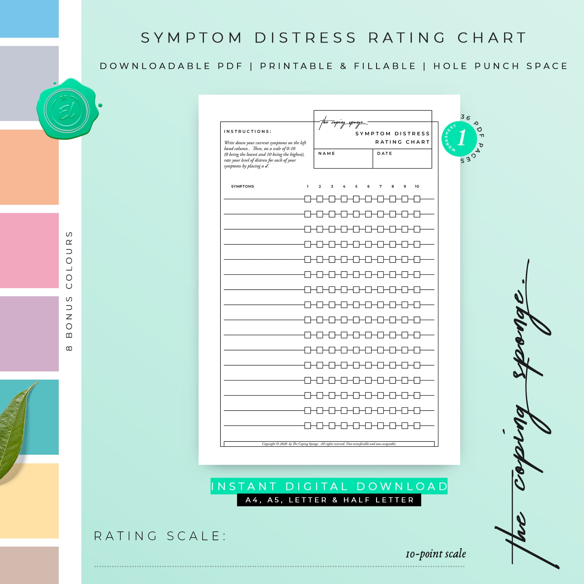 Educational Use Symptom Distress Rating Chart | Etsy