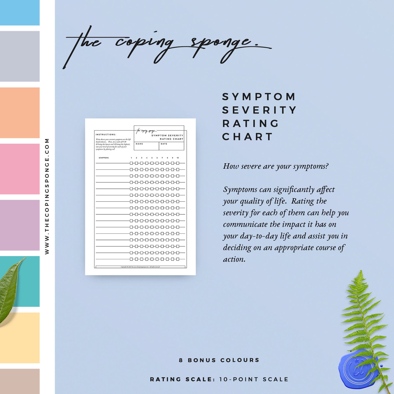 Mental Health Symptoms Tracker Rating Chart Wellbeing Scale Clinical ...