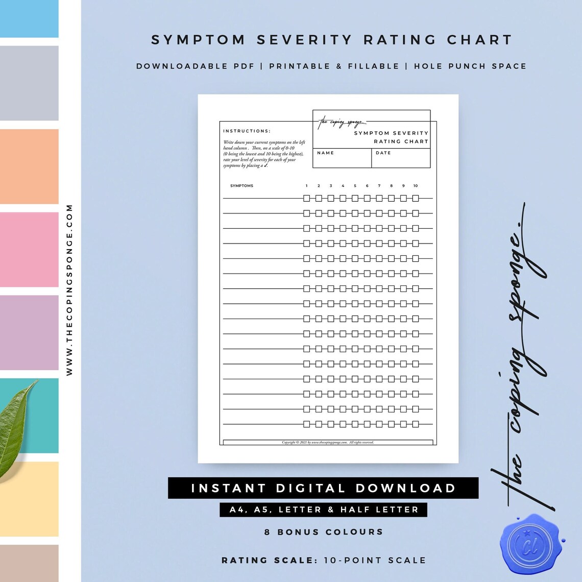Mental Health Symptoms Tracker Rating Chart Wellbeing Scale Clinical ...