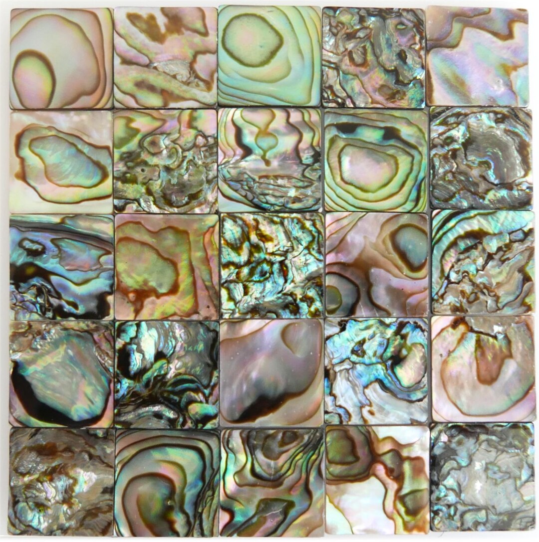25 Pcs of 1.5cm Square Abalone Shell, Color With Red Type B. One Side ...