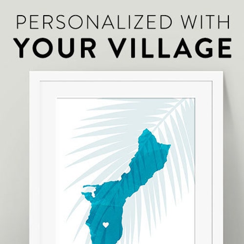CUSTOM Guam Village Blue Art Personalized Village Guam Island - Etsy