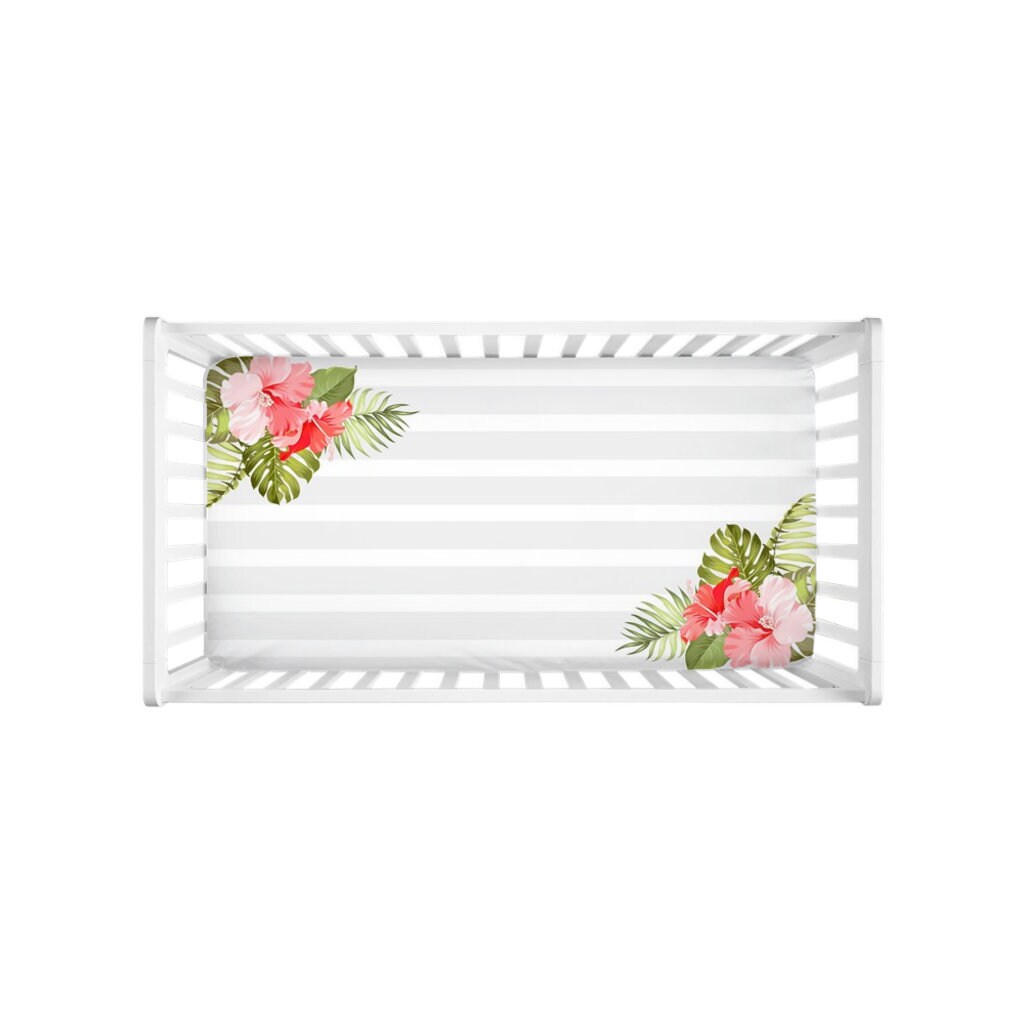 Hibiscus Striped Tropical Island Baby Crib Sheet - Etsy