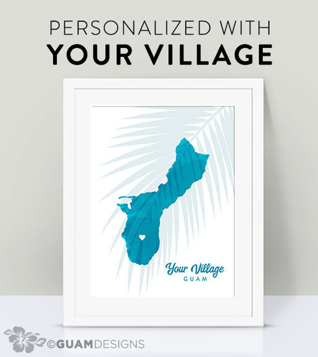 CUSTOM Guam Village Blue Art, Personalized Village Guam Island Modern ...
