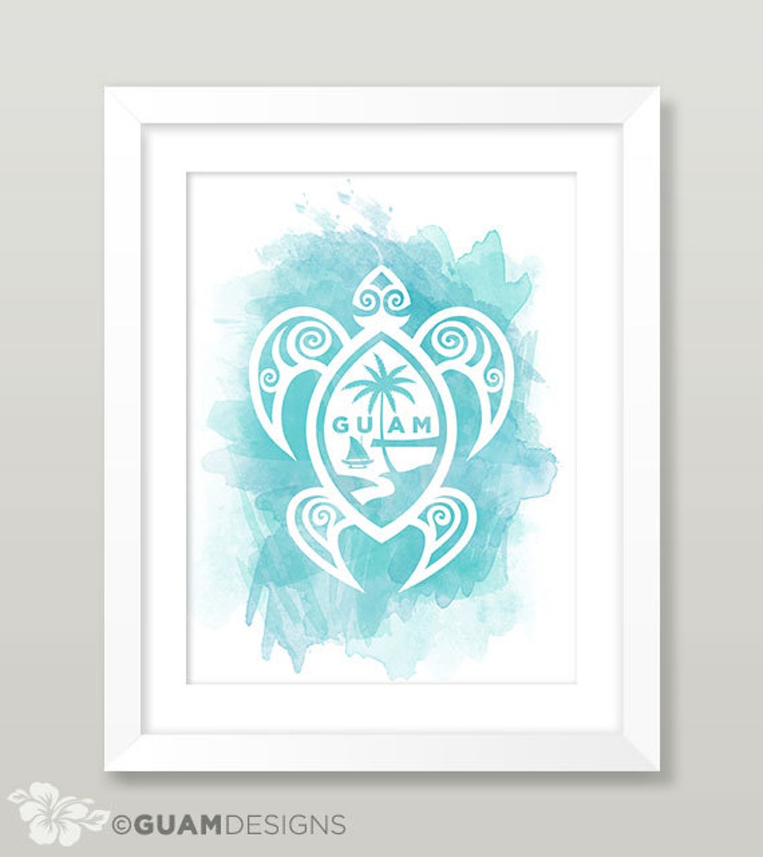 Guam Tribal Turtle Print, Guam Watercolor Turtle Tribal Wall Art ...