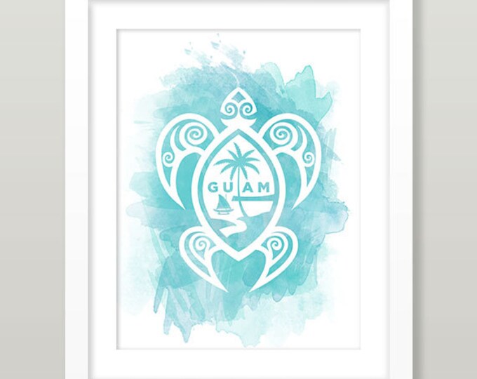 Guam Tribal Turtle Print, Guam Watercolor Turtle Tribal Wall Art ...