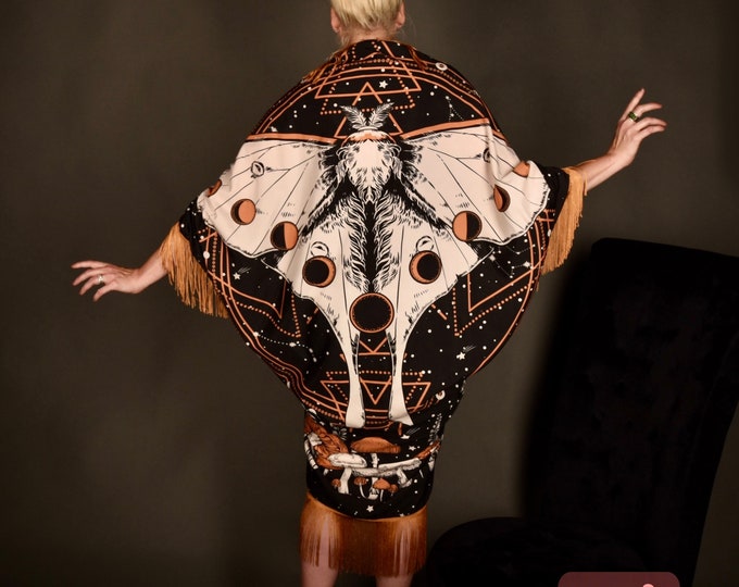 Luna Moth Witch Moon Star Fringe Kimono, Teal Fortune Teller Oracle ...