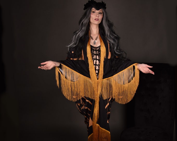 Luna Moth Witch Moon Star Fringe Kimono, Teal Fortune Teller Oracle ...