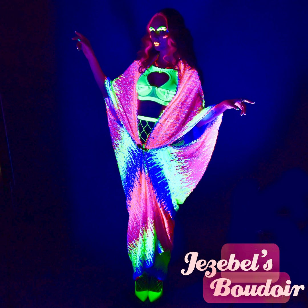 Neon Glow Sequin UV Duster, Synthwave Burlesque Flowing Kimono ...