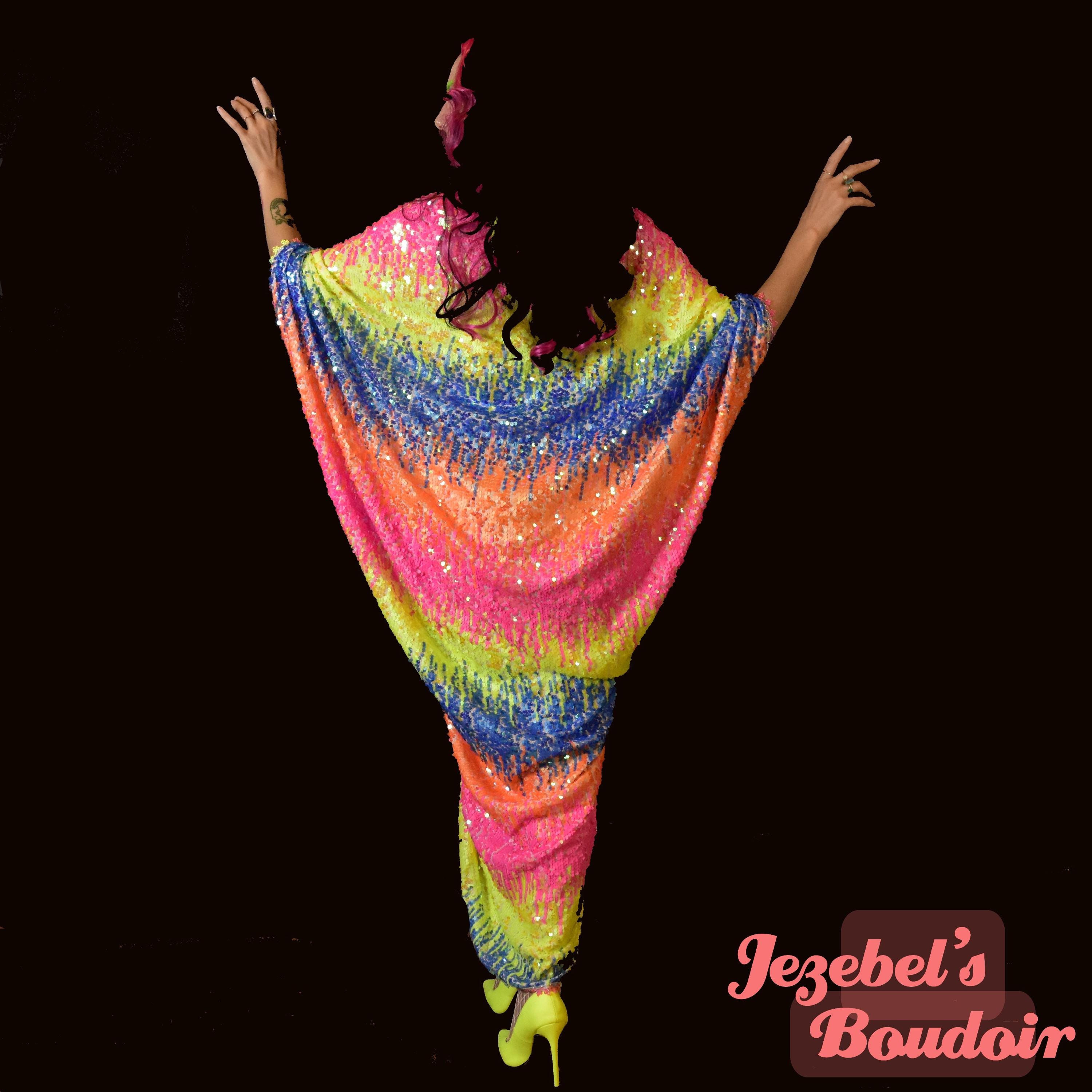 Neon Glow Sequin UV Duster, Synthwave Burlesque Flowing Kimono ...