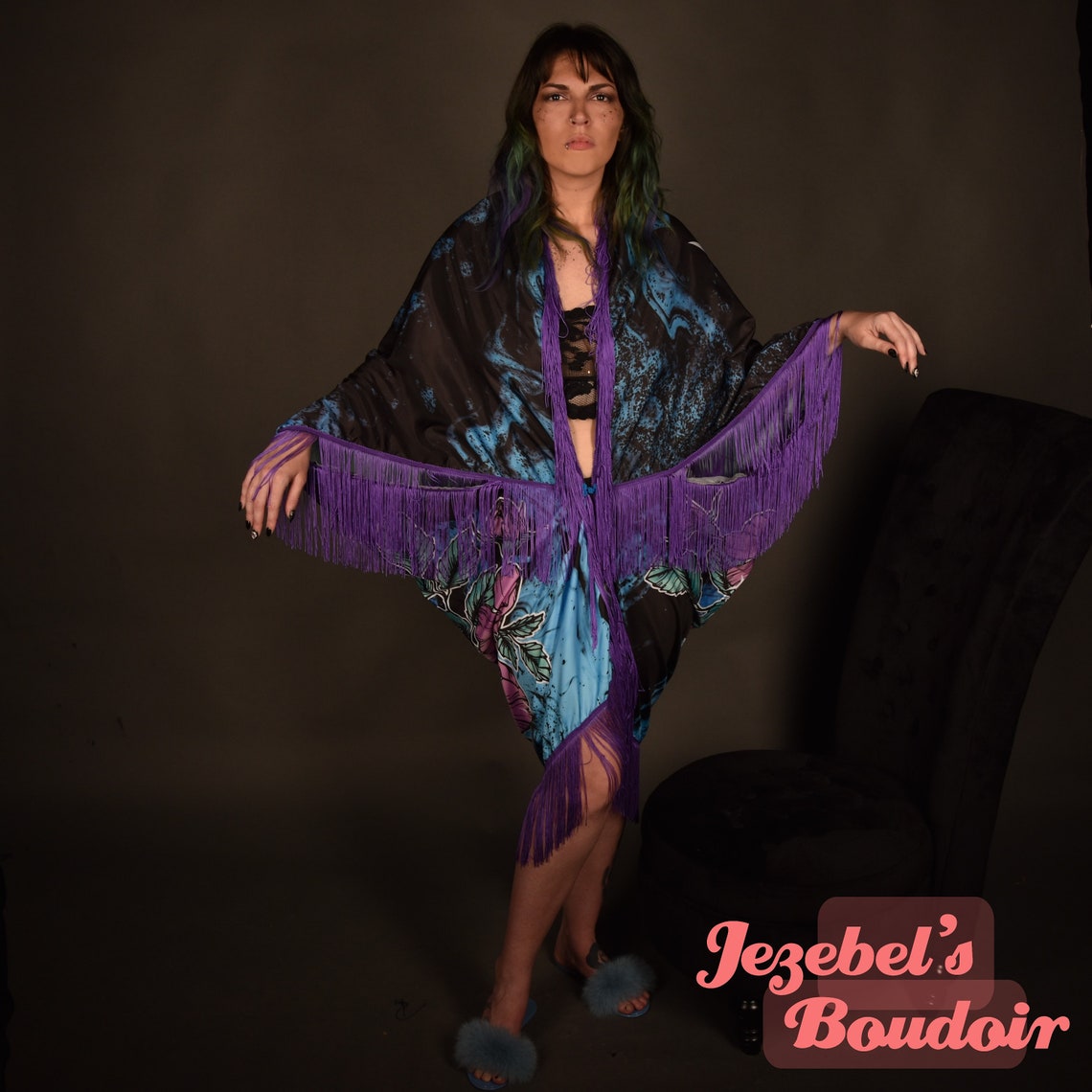 Luna Moth Witch Moon Star Fringe Kimono, Teal Fortune Teller Oracle ...