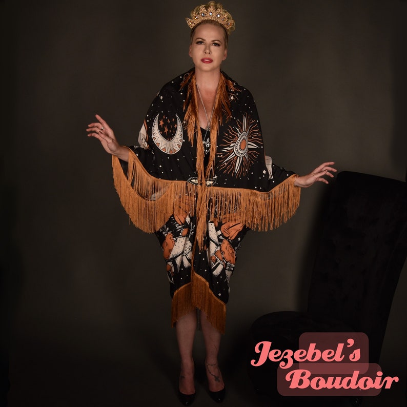 Luna Moth Witch Moon Star Fringe Kimono, Fortune Teller Priestess ...