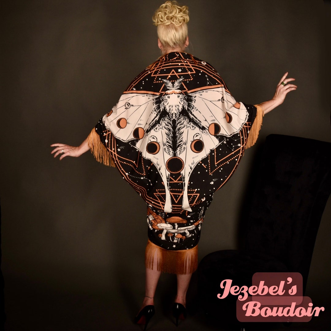 Luna Moth Witch Moon Star Fringe Kimono, Fortune Teller Priestess ...