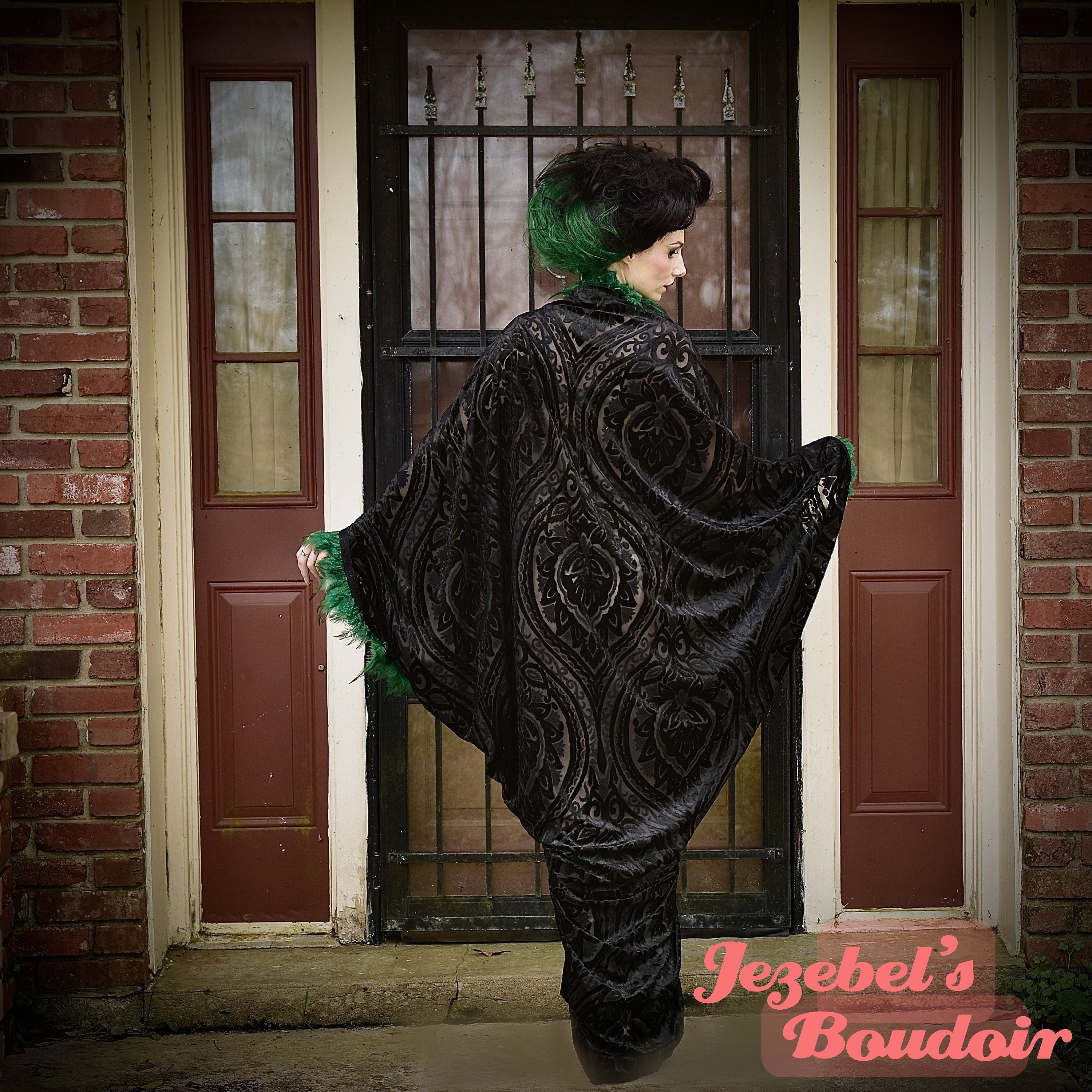 Burn Out Velvet Bat Wing Sheer Kimono, Feather Fringe Fortune Teller ...