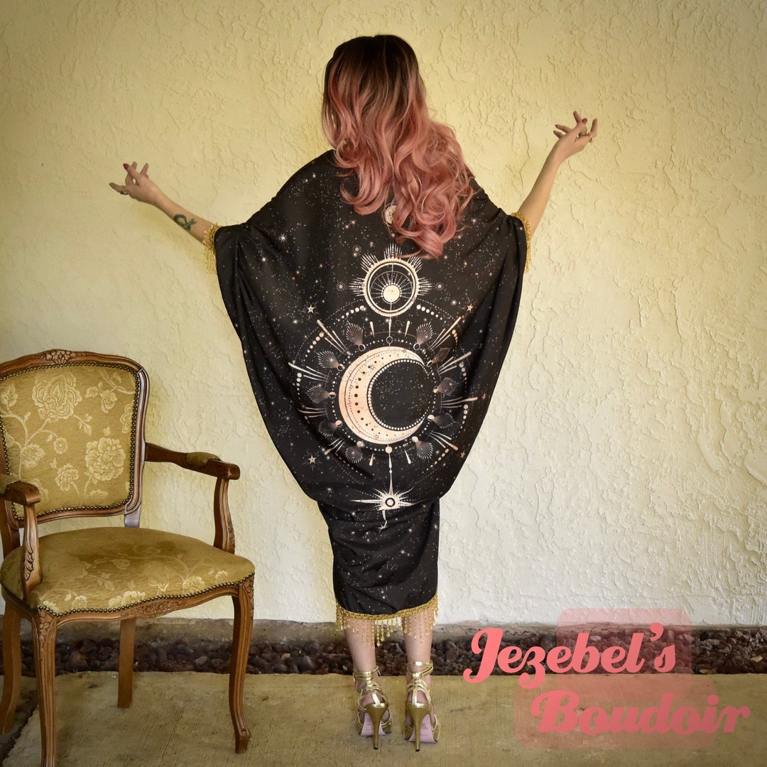 Witch Moon Star Fringe Kimono, Fortune Teller Celestial Oracle Costume ...