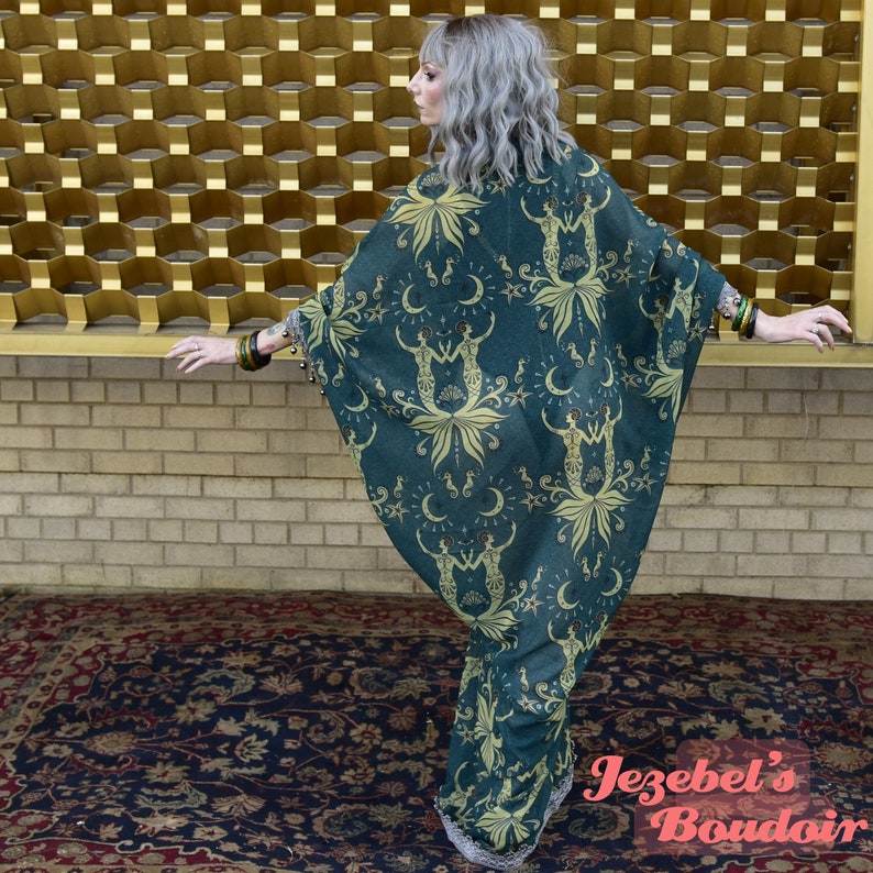 Erte Mermaid Kimono, 1920s Bat Wing Gown, Ornate Moon Stars Burlesque ...