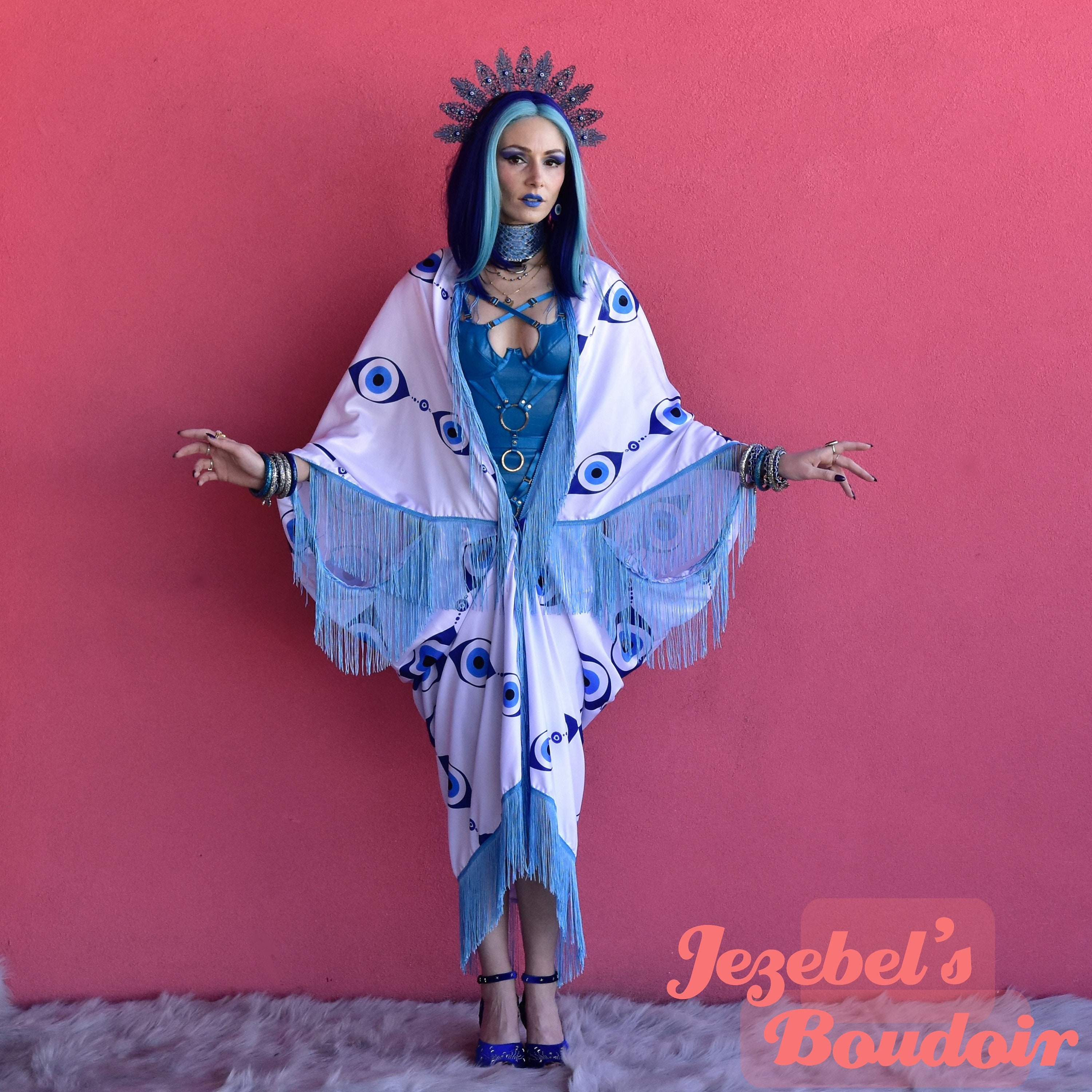 Evil Eye Duster, Occult Fringe Robe, Fortune Teller Priestess Costume ...
