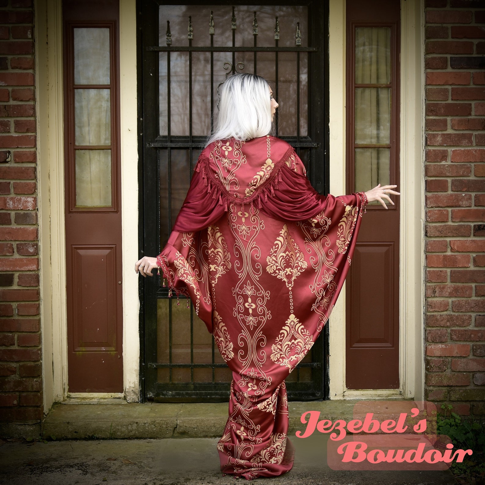 Majestic Baroque Robe, Dark Maroon Vampire Bat Wing Romantic Burlesque ...