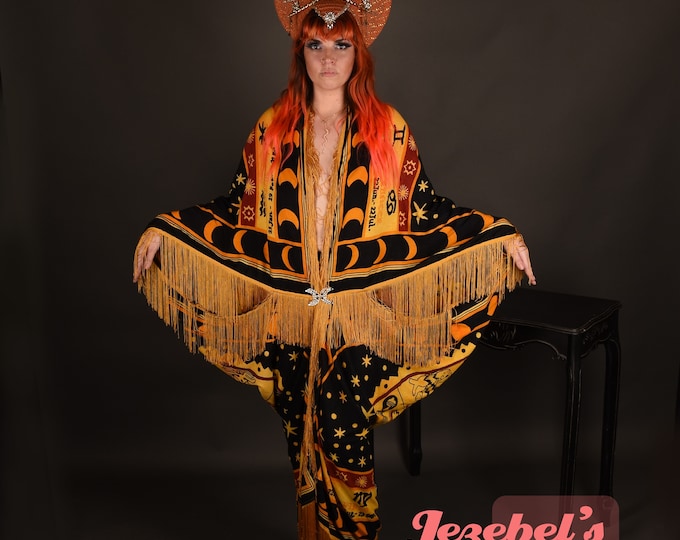 Luna Moth Witch Moon Star Fringe Kimono, Teal Fortune Teller Oracle ...