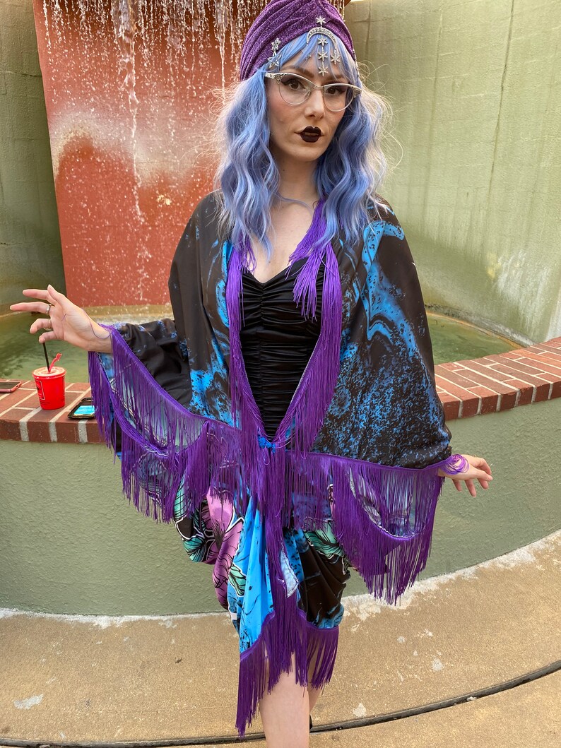 Luna Moth Witch Moon Star Fringe Kimono, Teal Fortune Teller Oracle ...