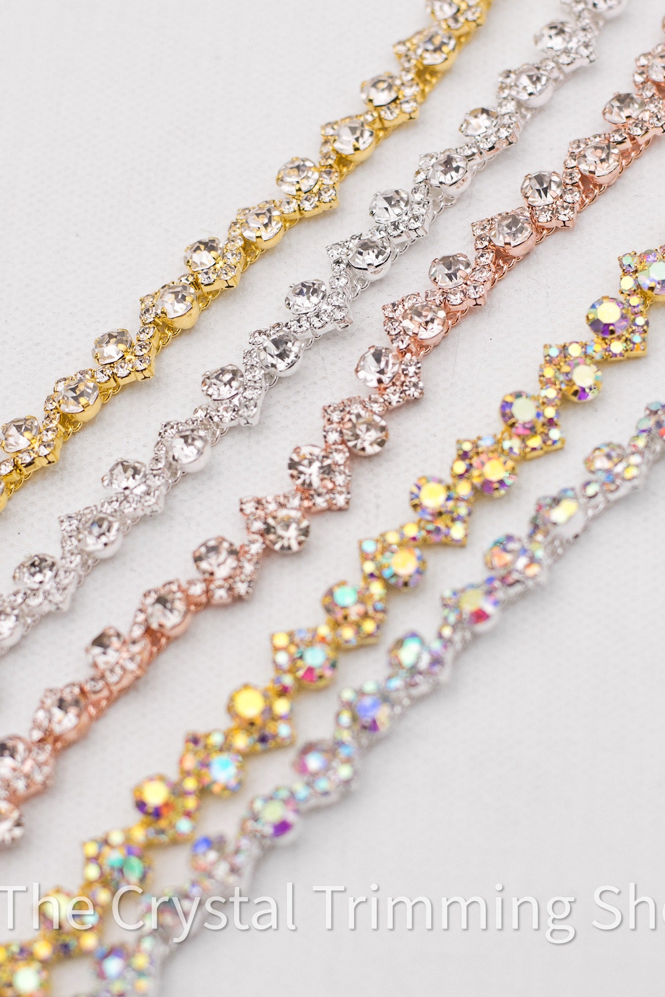Rhinestone Trim by the Yard- Thin Crystal Trimming- Rose Gold Thin ...