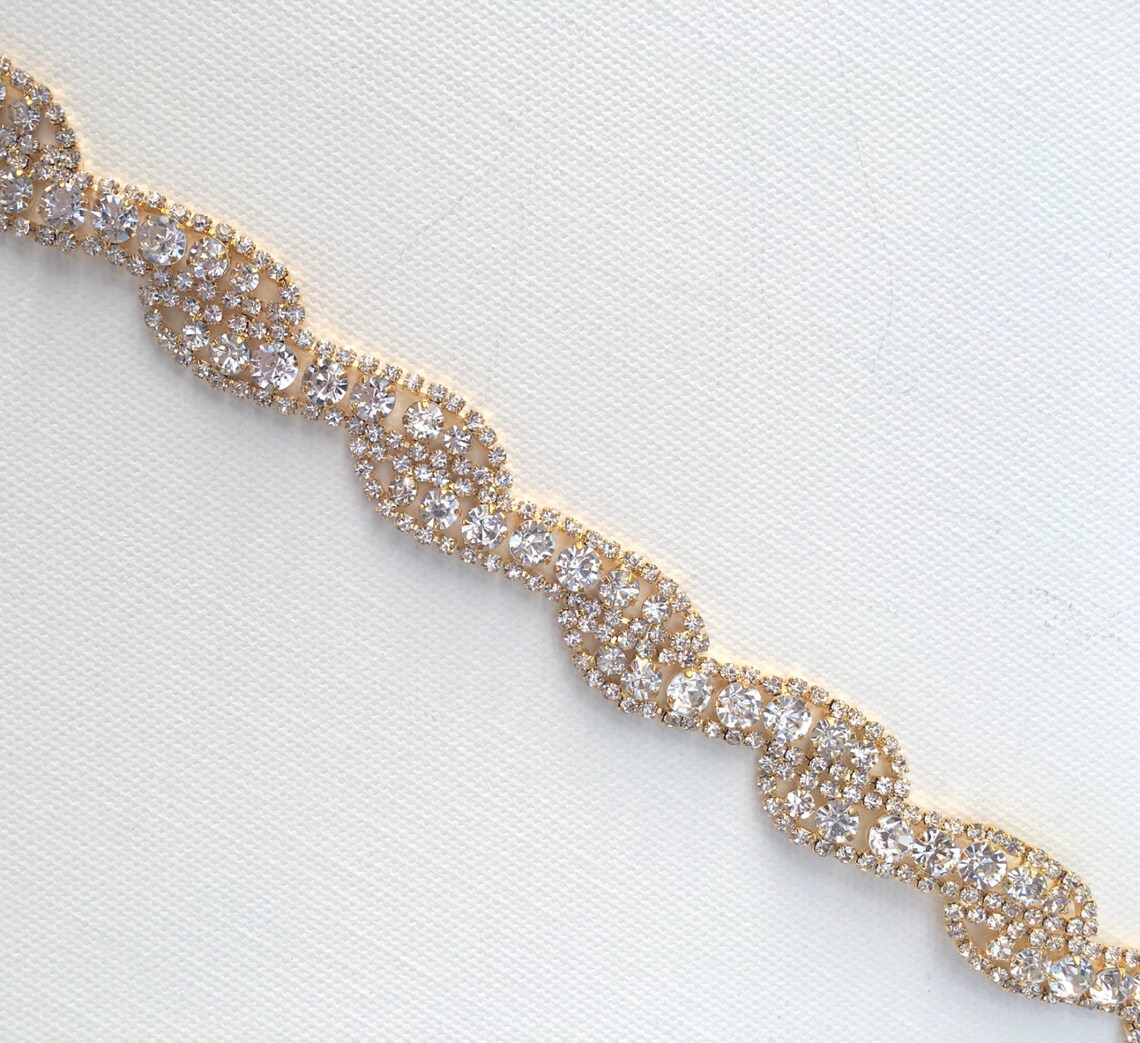 Gold Crystal Rhinestone Trim by the Yard - Wholesale Gold Bridal Trim ...