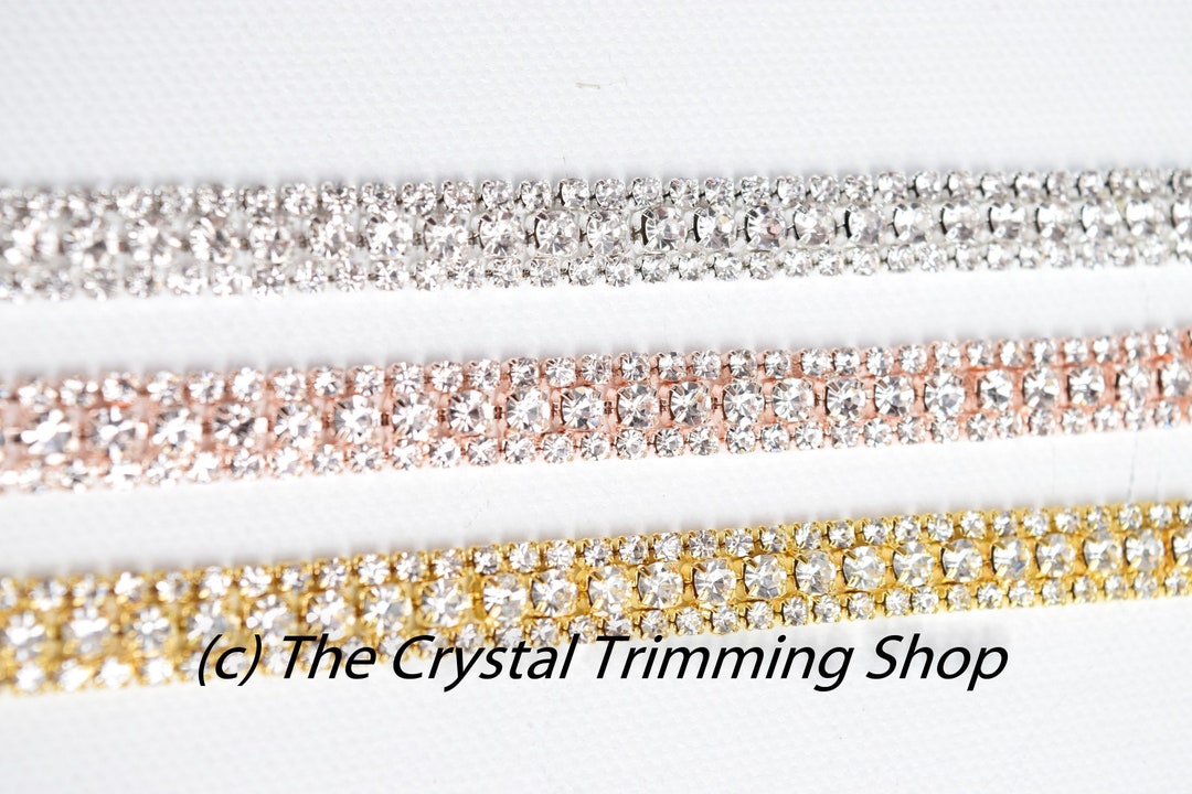 Crystal Rhinestone Trim by the Yard - Wholesale Bridal Trim - Gold Thin ...