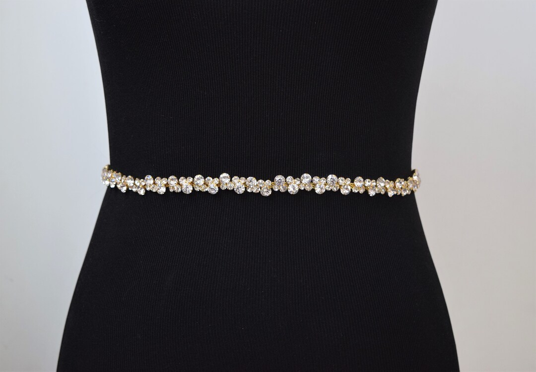 Gold Rhinestone Trim by the Yard -wholesale Gold Bridal Trim- Gold Thin ...