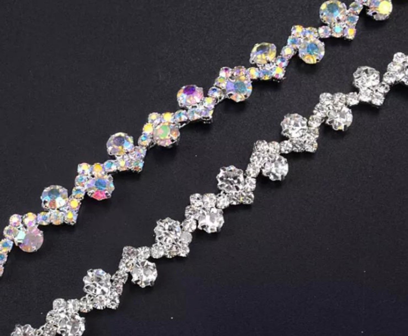 Rhinestone Trim by the Yard- Thin Crystal Trimming- Rose Gold Thin ...