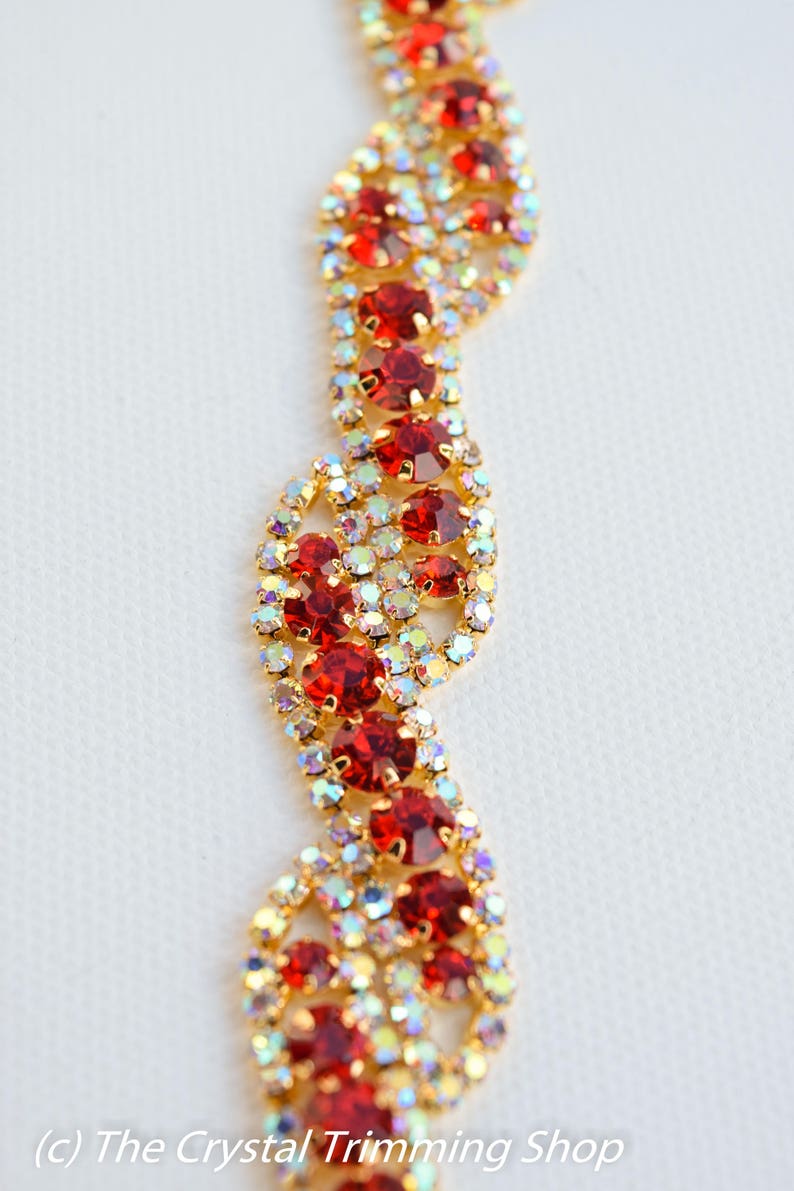 Red Crystal & AB Rhinestone Trim by the Yard- Wholesale Gold Bridal ...