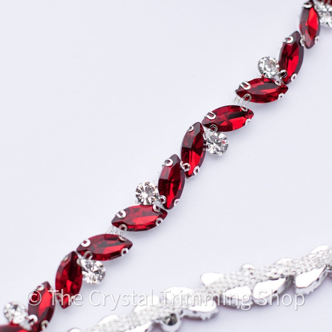 Red Rhinestone Fancy Cupchain Trim by the Yard - Wholesale Ruby Bridal ...
