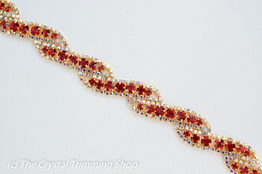 Red Crystal & AB Rhinestone Trim by the Yard- Wholesale Gold Bridal ...