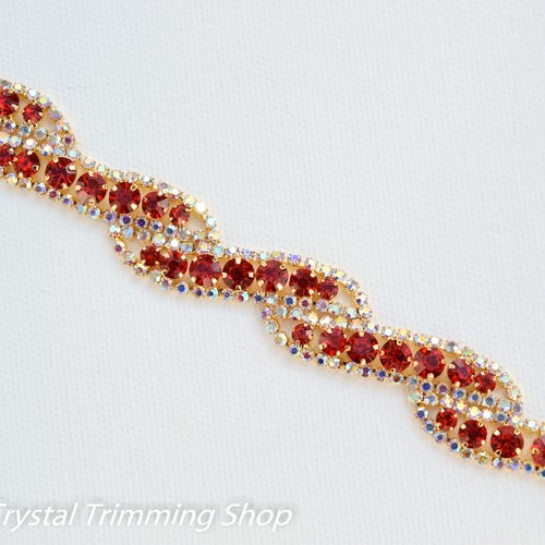 Red Crystal & AB Rhinestone Trim by the Yard Wholesale Gold - Etsy