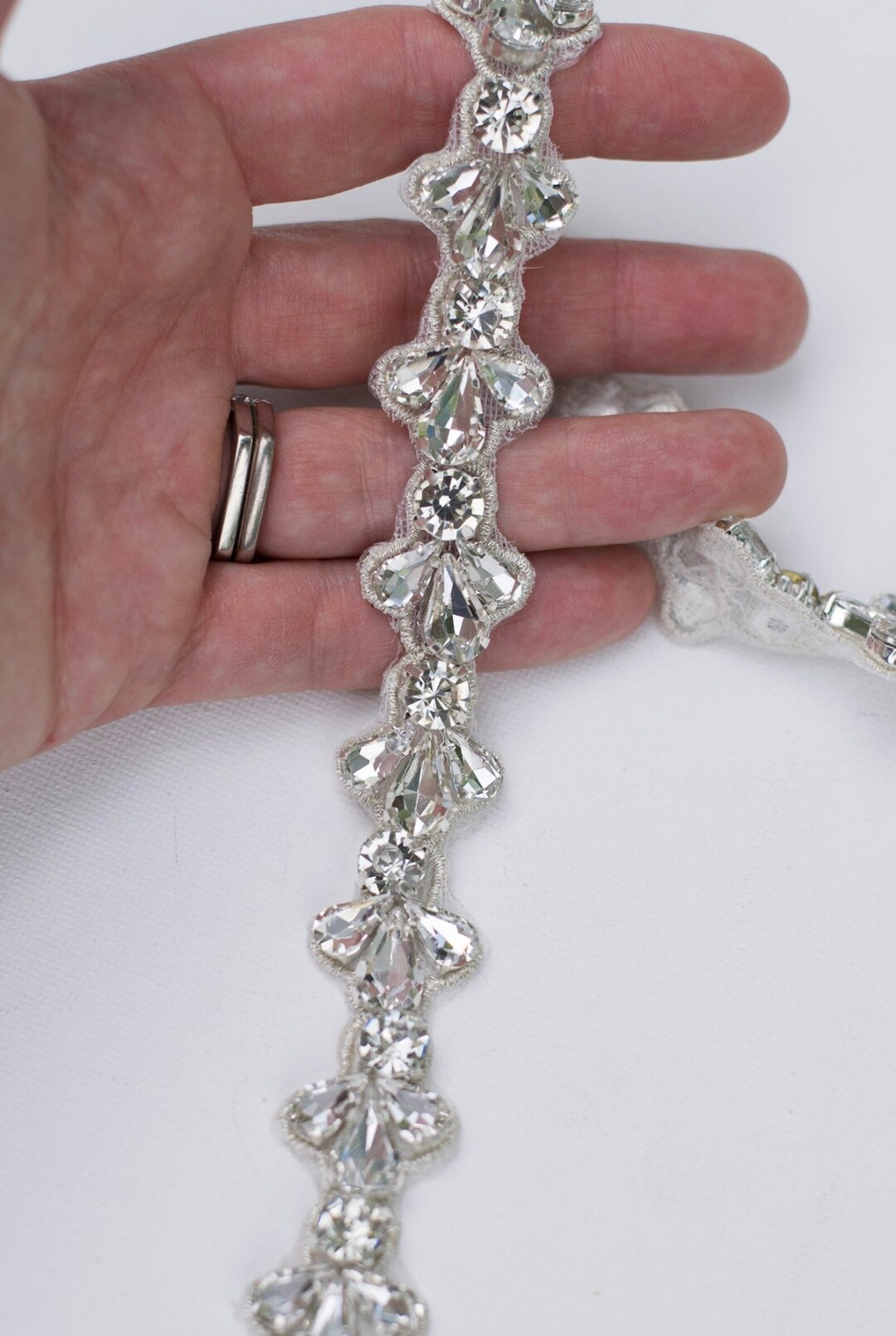 Rhinestone Trim Yard- Crystal Wedding Trimming Fabric- Rhinestone ...