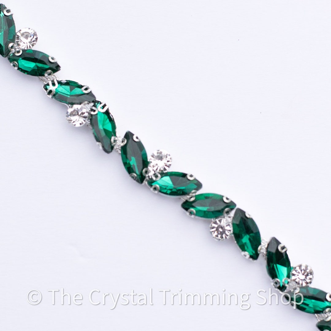 Emerald Green Rhinestone Fancy Cupchain Trim by the Yard - Wholesale ...