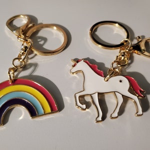 Enamel Keychain, Rainbow Keychain, Unicorn Keychain, Keychains, Gold ...