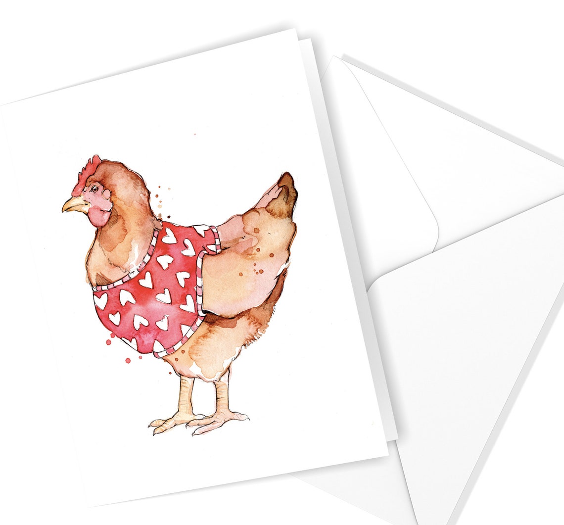 Carte de souhaits Mignonne Poulette Aquarelle Poule Carte de voeux ...