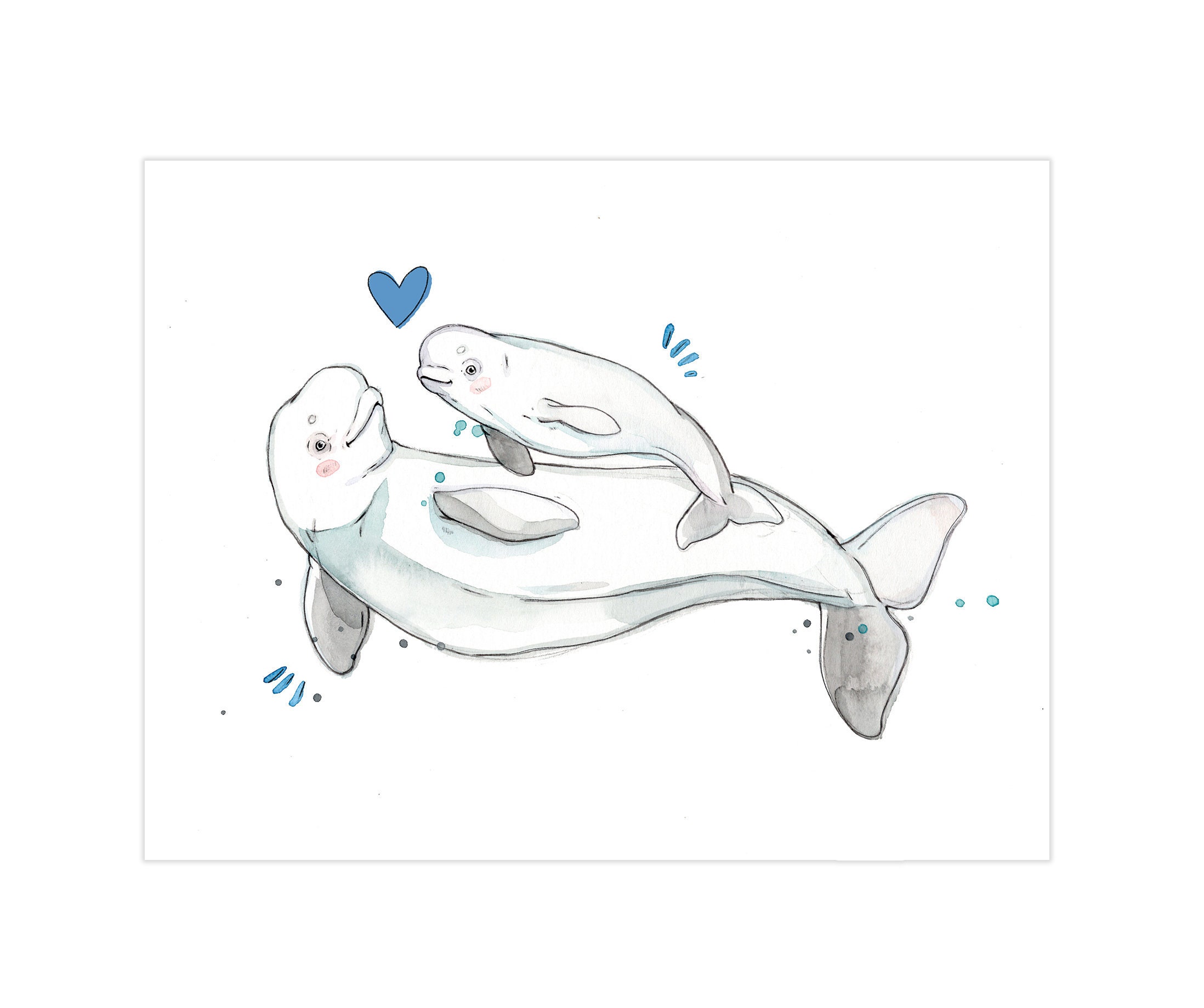 Beluga y su pequeña de carteles de animales marinos de - Etsy España