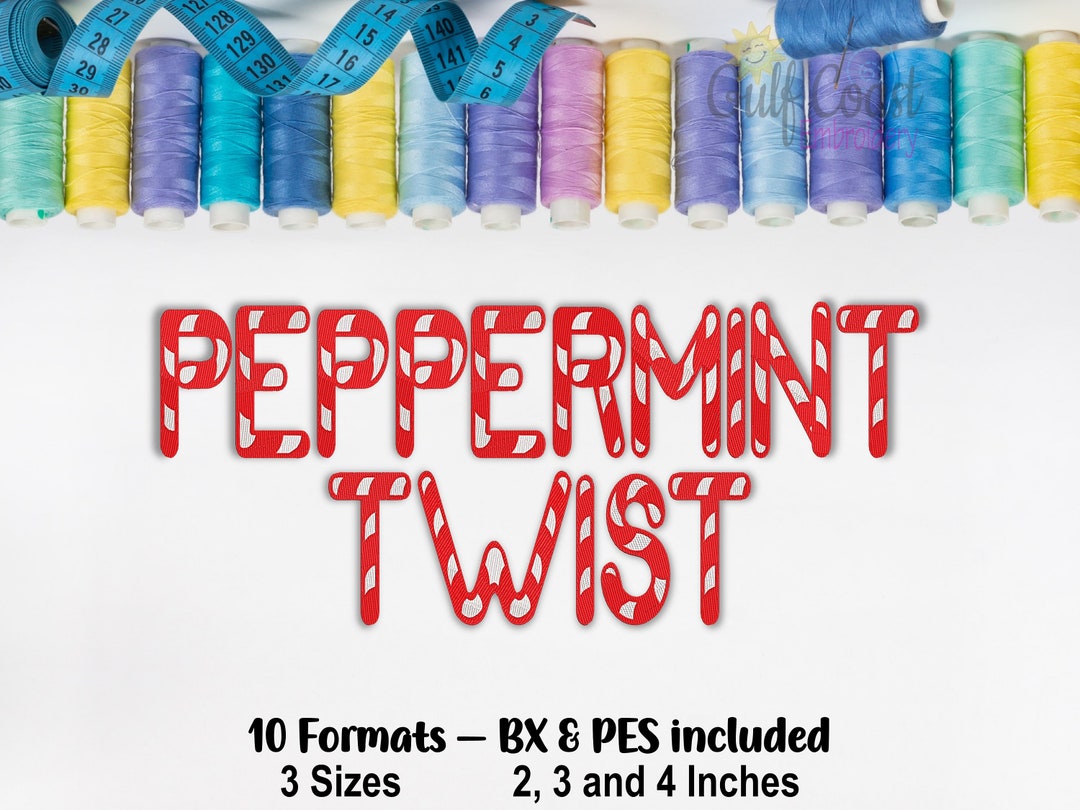 Peppermint Twist Machine Embroidery Font Monogram Alphabet, Candy Cane Embroidery Font, Pes ...