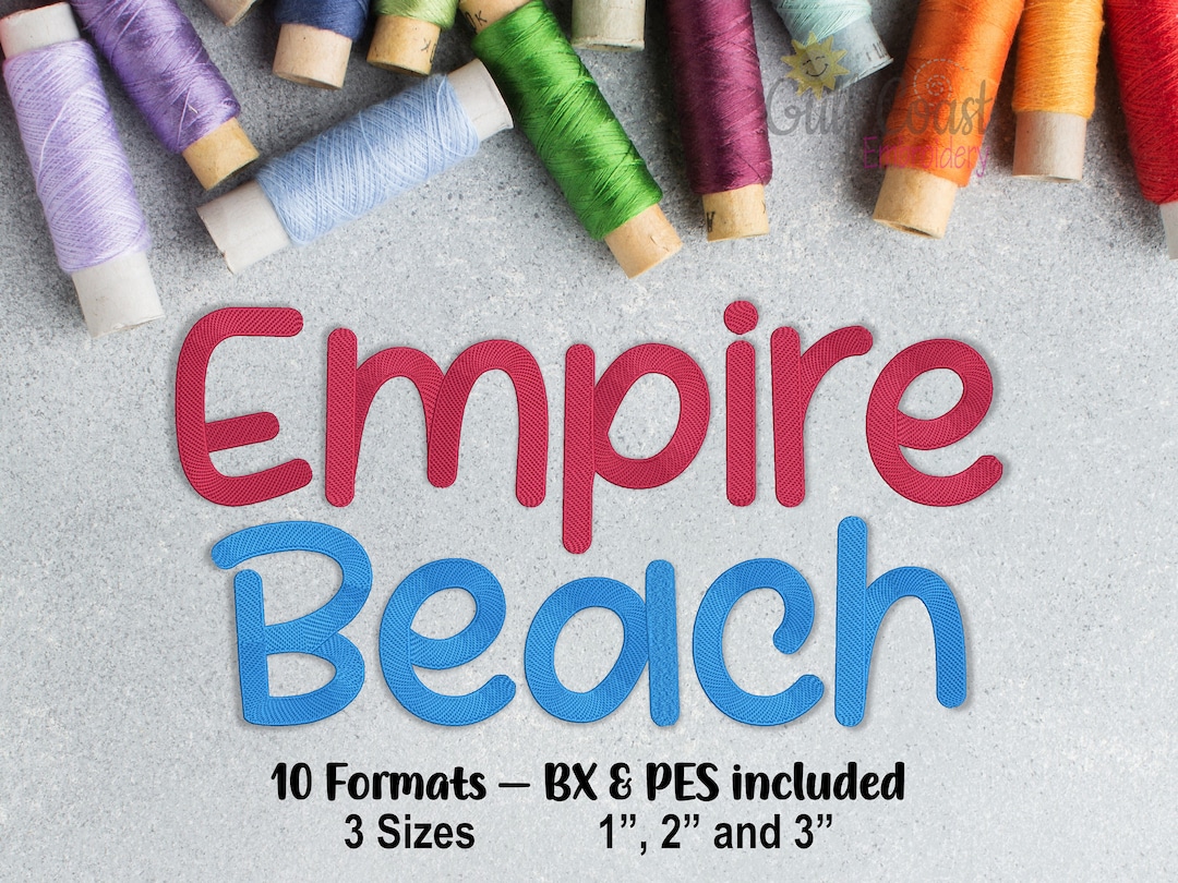 Empire Beach Machine Embroidery Font, Fun Beachy Embroidery Font ...