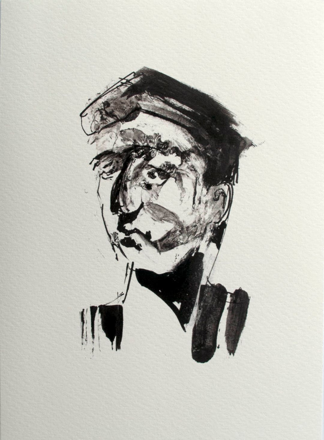 Abstract Ink Portrait Painting, Matted Giclee Print, Monochrome Art ...