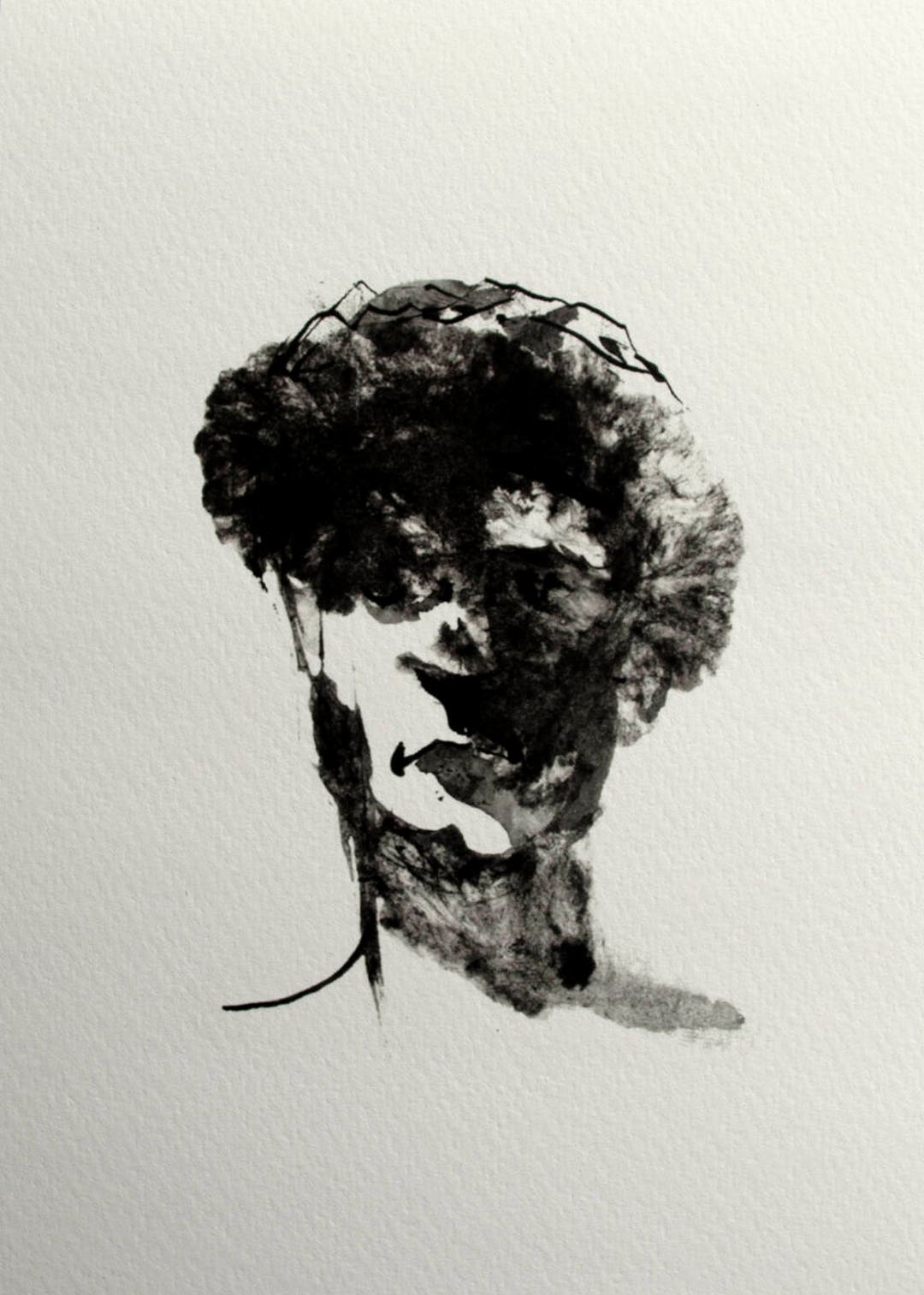 Abstract Ink Portrait Painting 5x7 Fine Art Print, Giclee Print, Matted ...