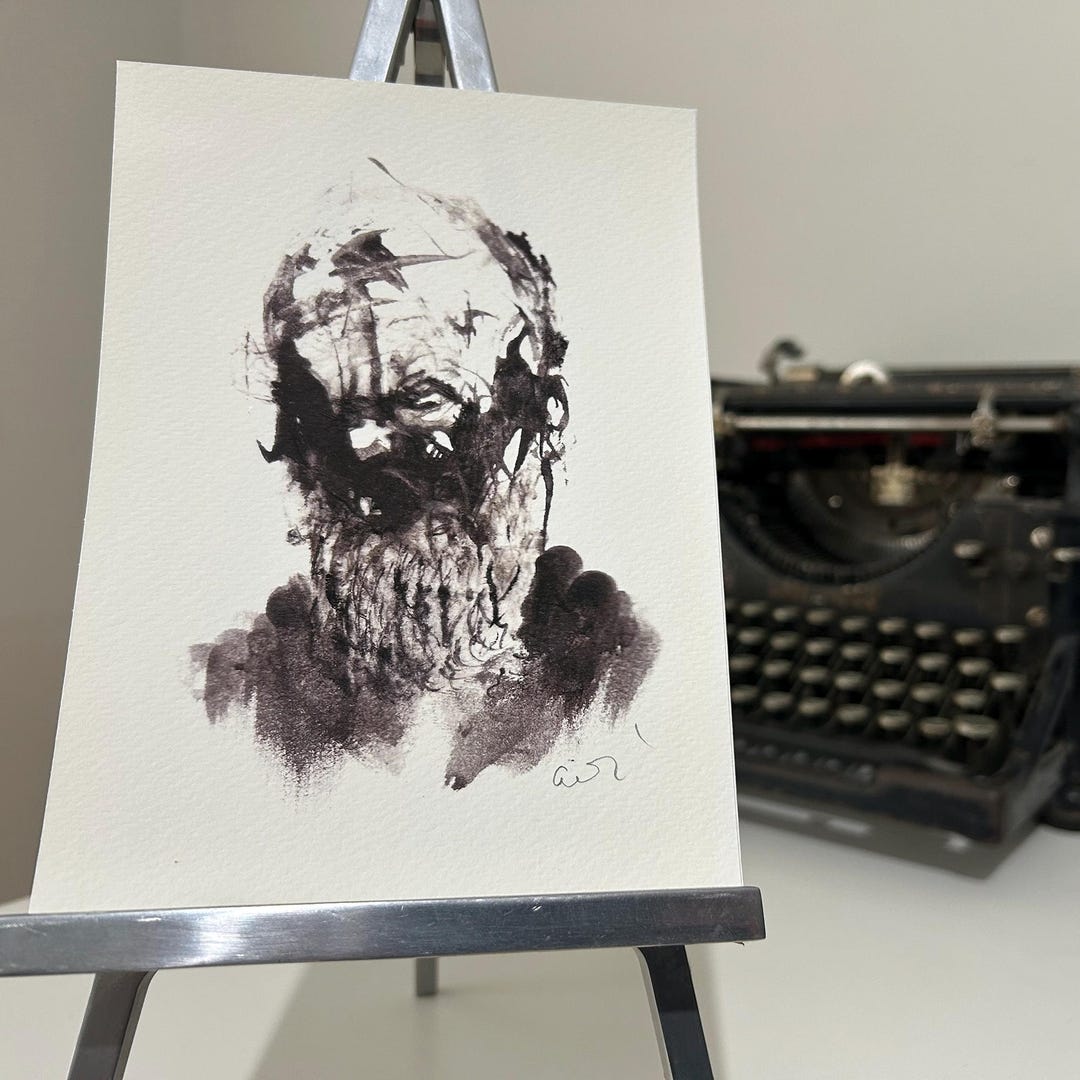 Bearded Old Man - Abstract Portrait | Whimsical Dark Wall Art | Moody ...