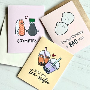 Food Pun Card Set of 6 Asian Food Love, Anniversary, & Valentine's Day ...