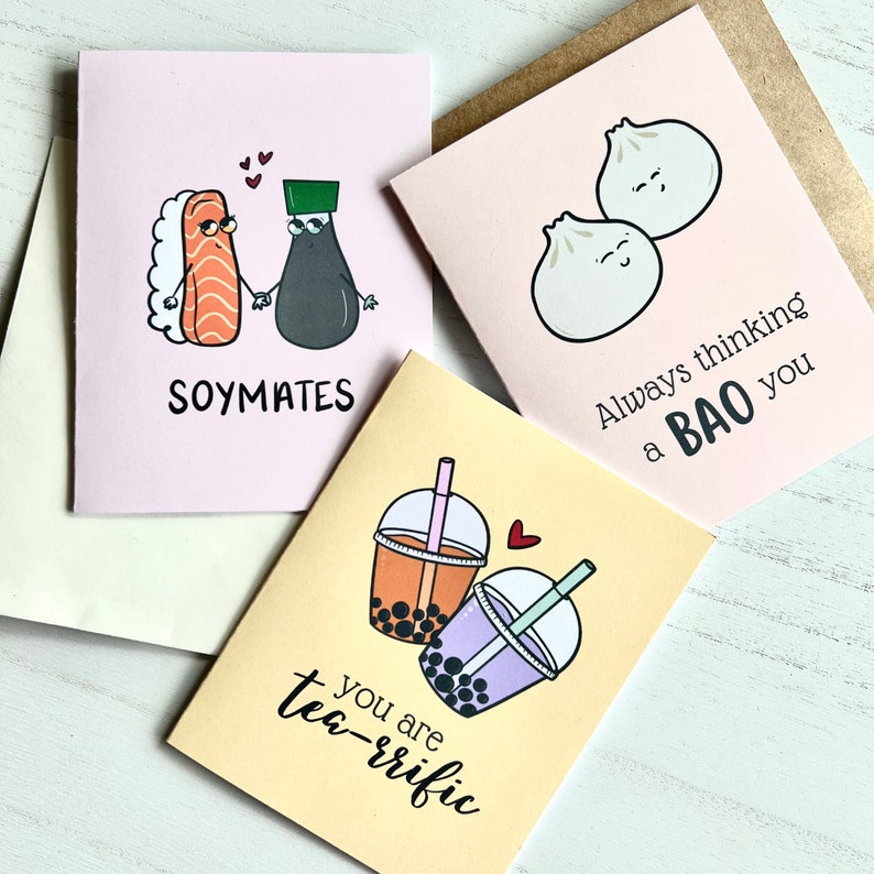 Food Pun Card Set of 6 Asian Food Love, Anniversary, & Valentine's Day ...