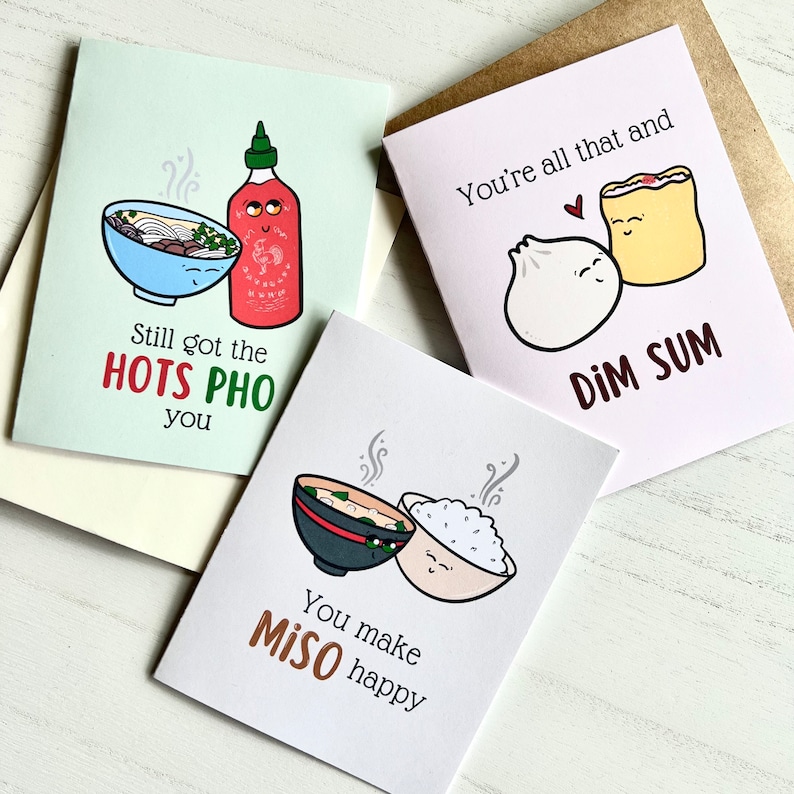 Food Pun Card Set of 6 Asian Food Love, Anniversary, & Valentine's Day ...