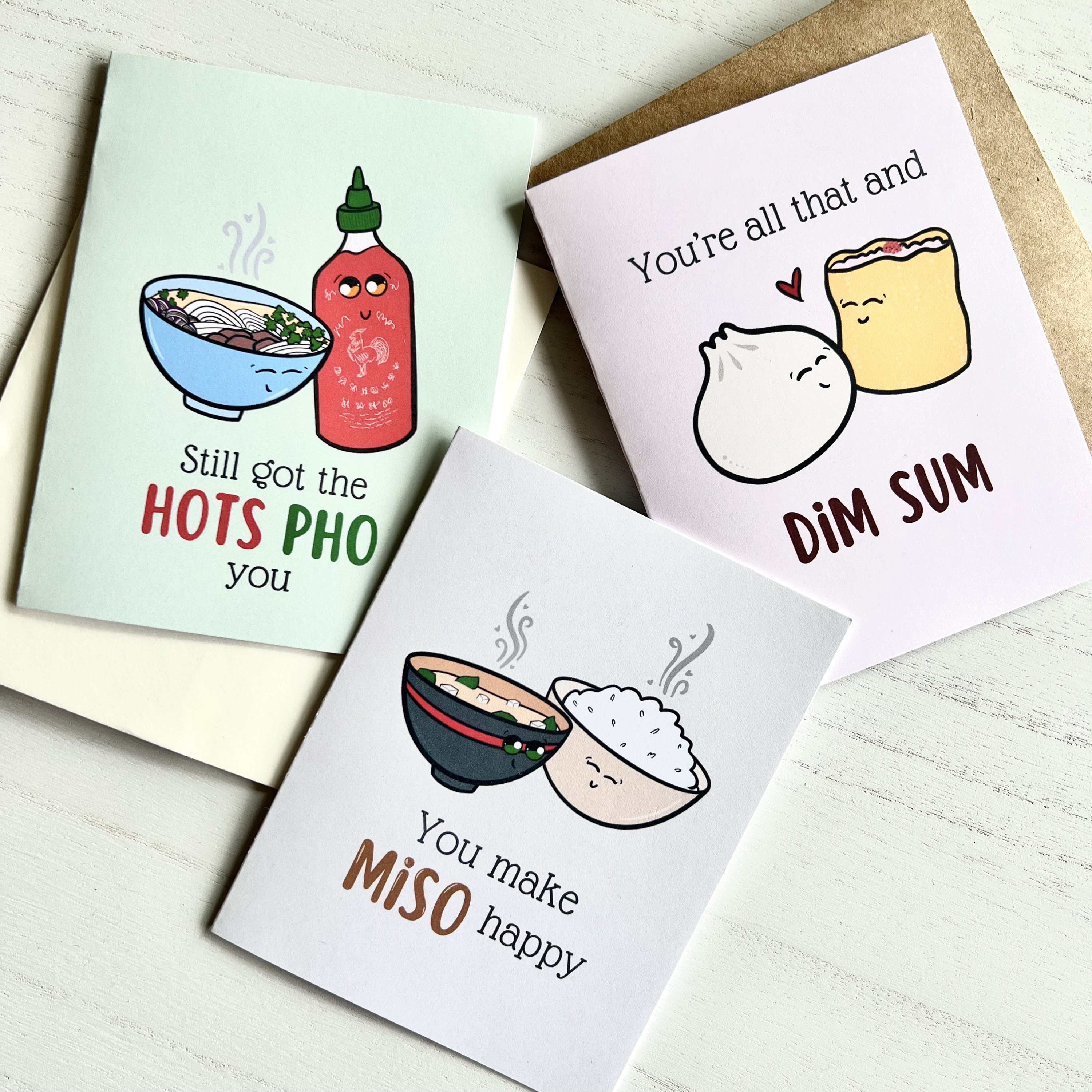 Food Pun Card Set of 6 Asian Food Love, Anniversary, & Valentine's Day ...